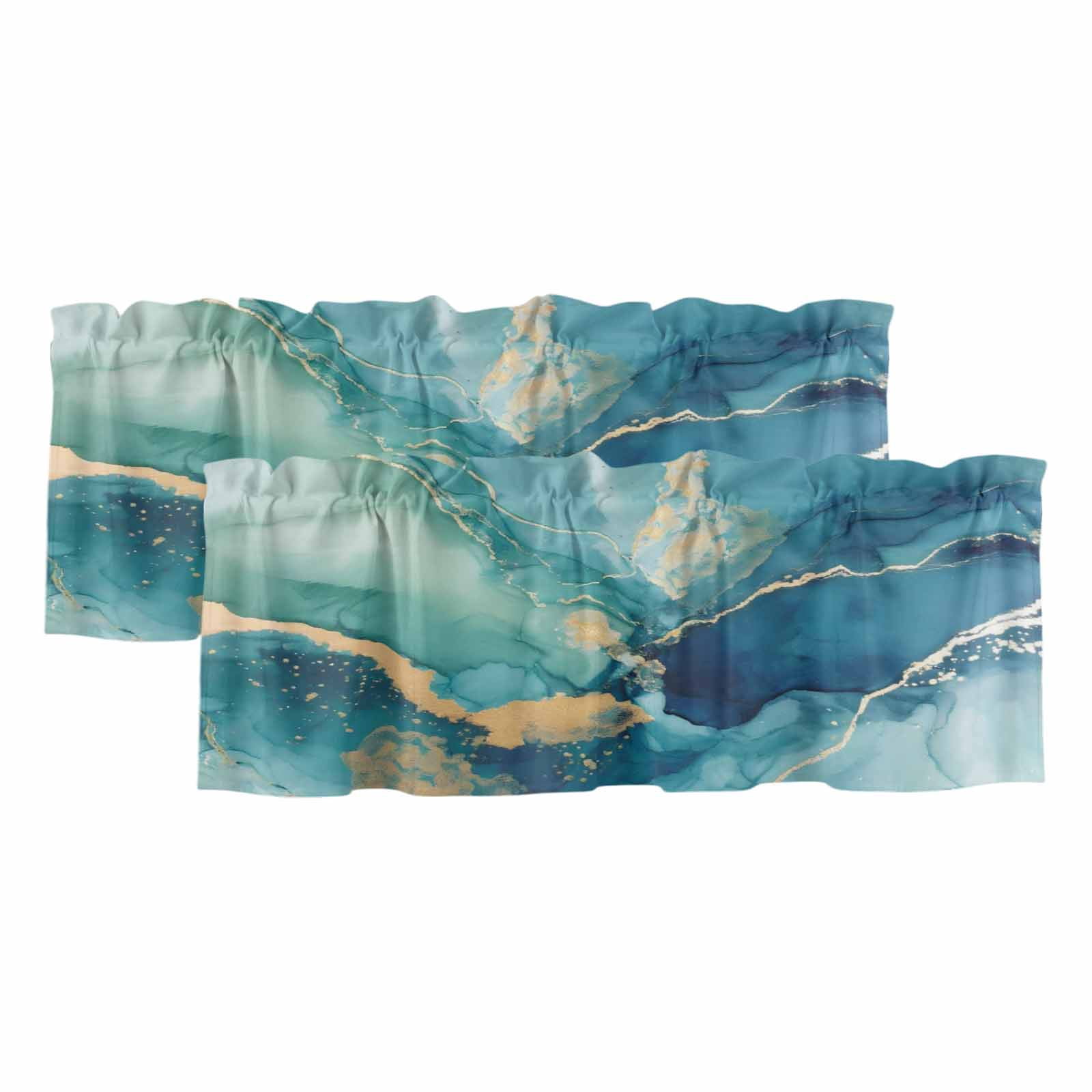 2 Pack Valances for Windows, Turquoise Marble Window Valances for ...