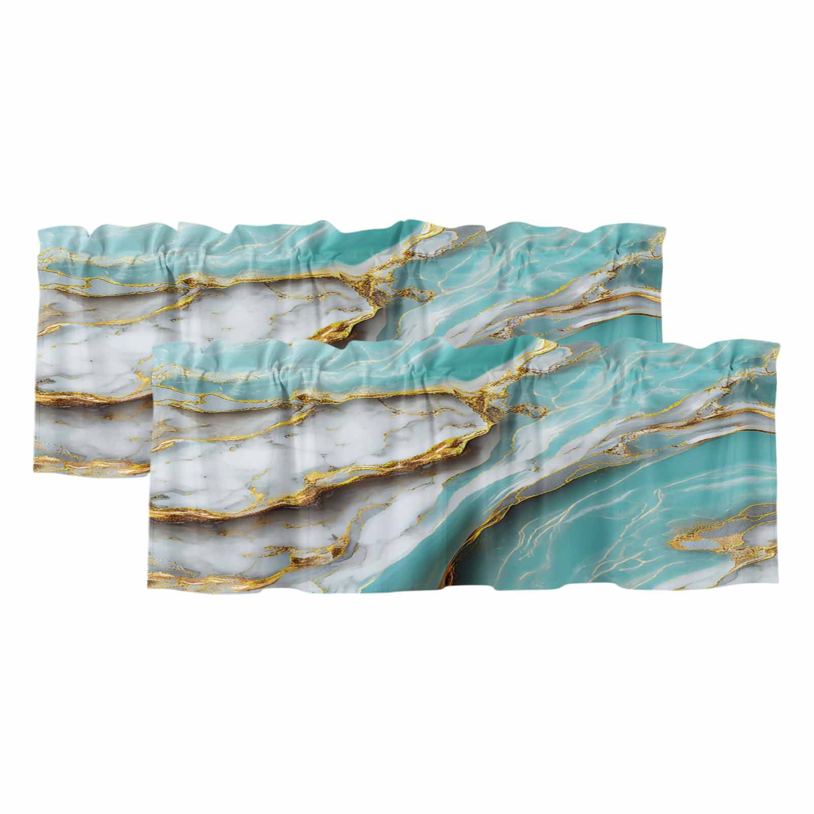 2 Pack Valances for Windows, Turquoise Marble Window Valances for ...