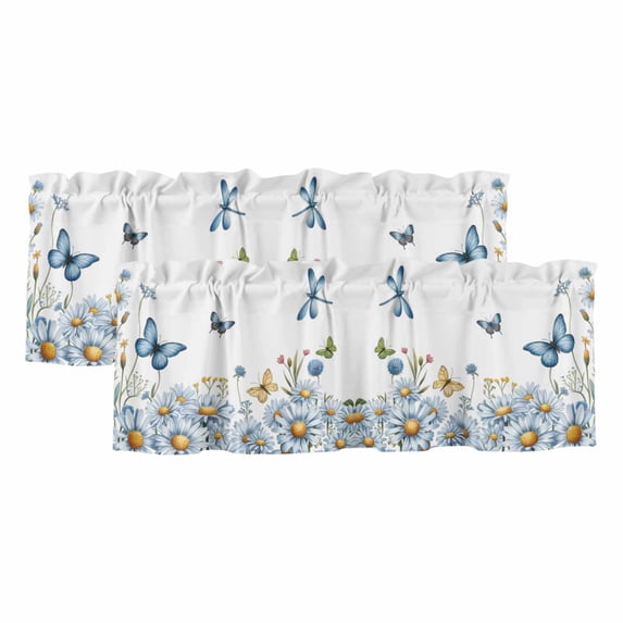 2 Pack Valances for Windows, White Daisy Blossom Window Valances for ...