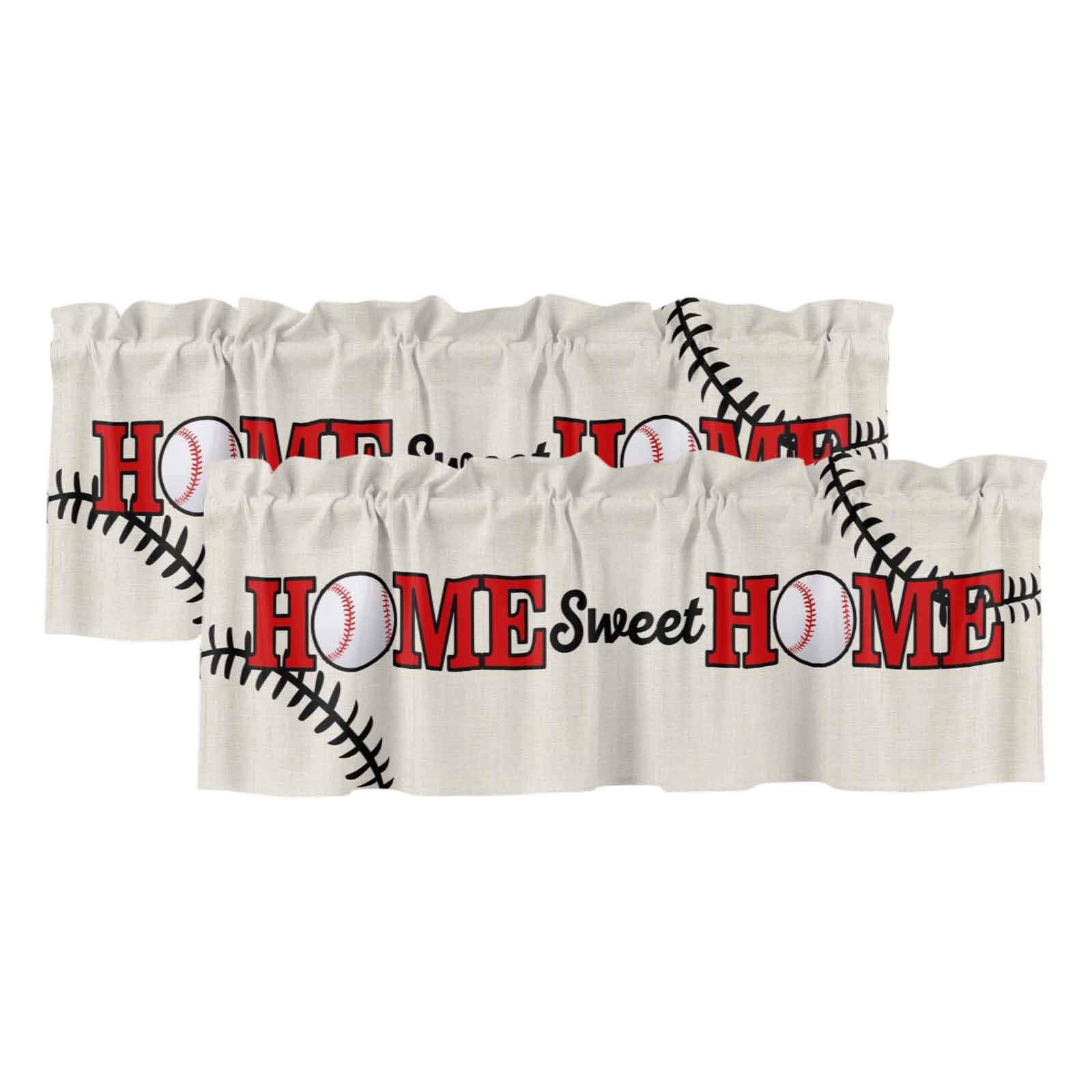 2 Pack Valances for Windows, White Red Baseball Window Valances for ...
