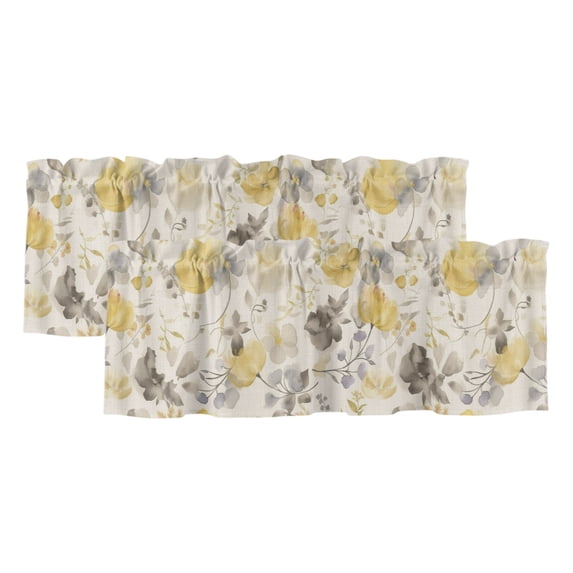 2 Pack Valances for Windows, Yellow Grey Botanical Window Valances for ...