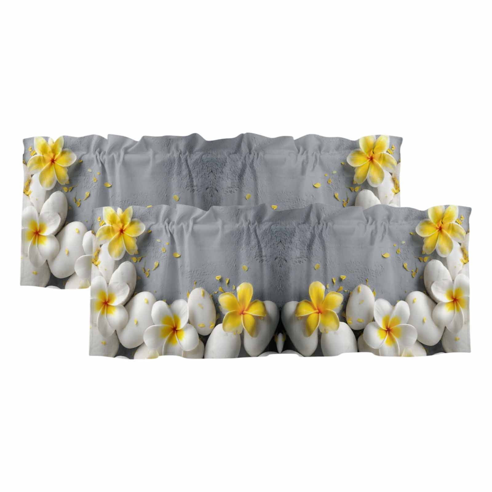 2 Pack Valances for Windows, Yellow Plumeria Flower Window Valances for ...