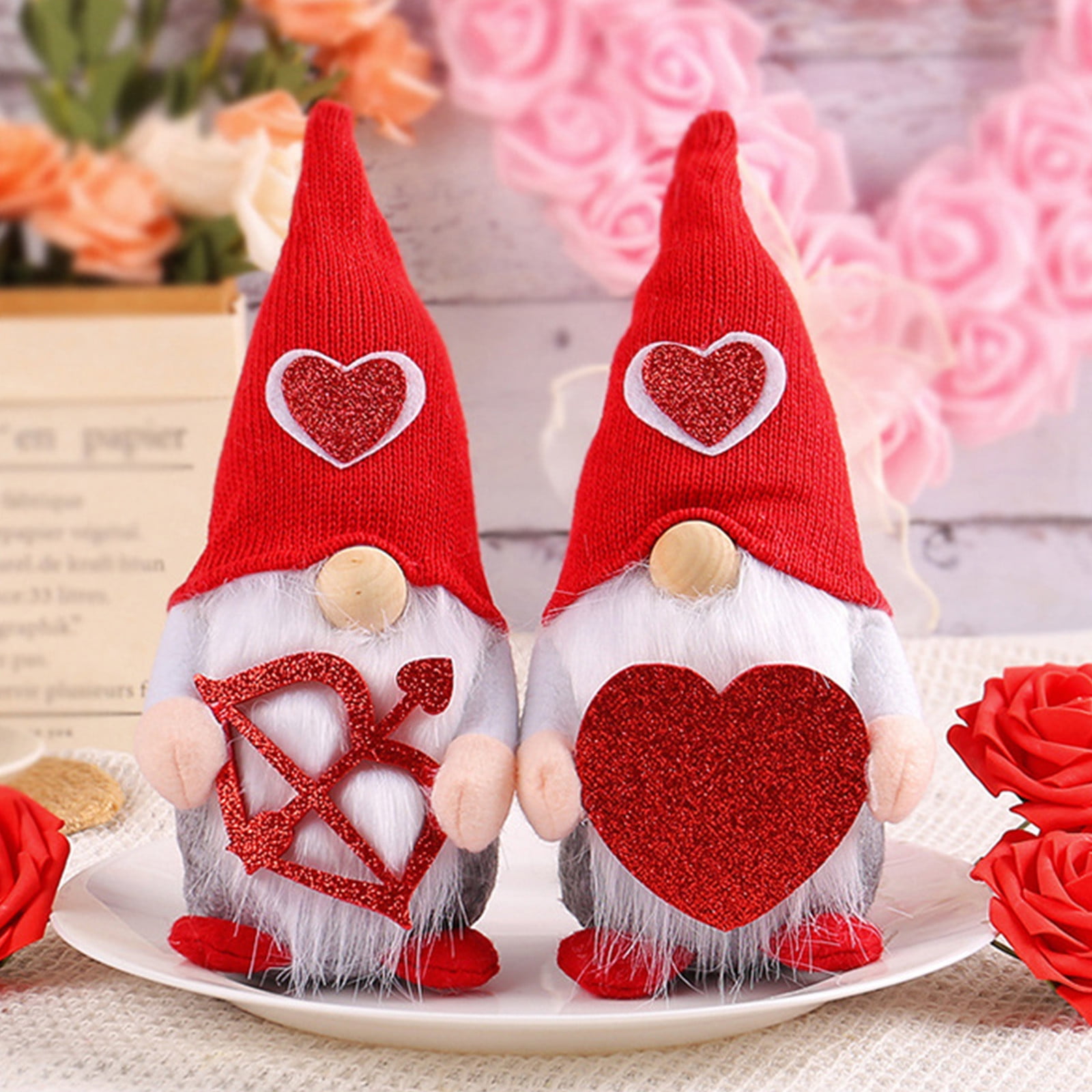 2-Pack Valentine's Day Handmade Gnomes, Swedish Tomte Plush Dolls ...