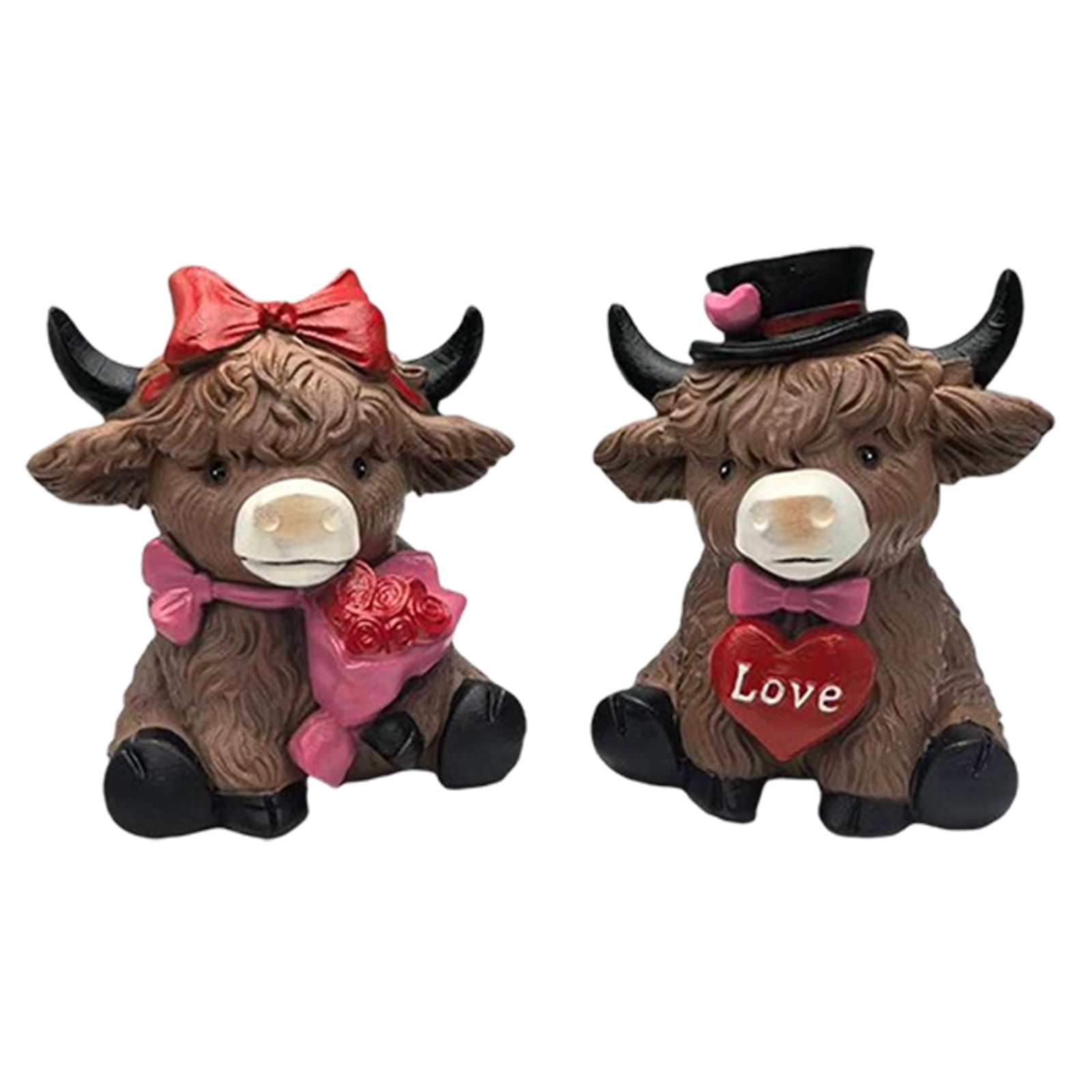 2 Pack Valentine's Day Highland Cow Couple Figurines – Love Heart ...