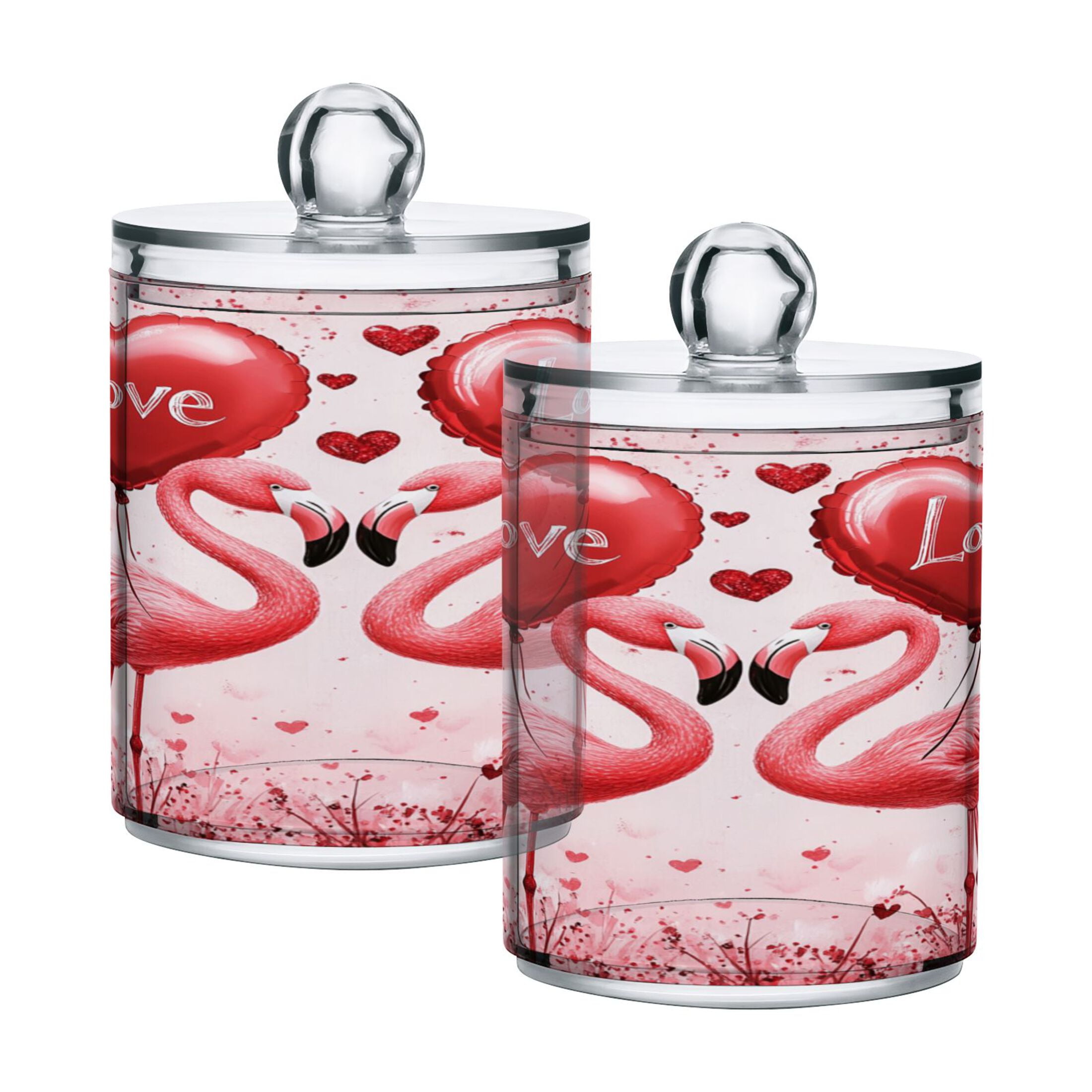 2 Pack Valentines Day Flamingos with Heart Balloon Qtip Holder ...