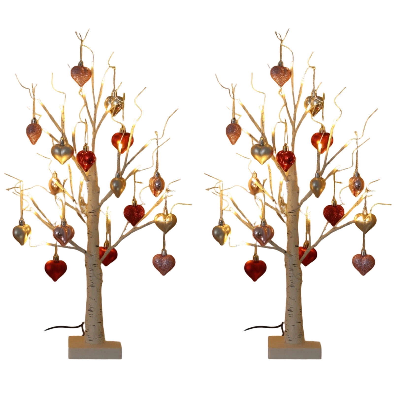 2 Pack Valentines Day Lighted Birch Tree Decorations, 24 Inch Small ...