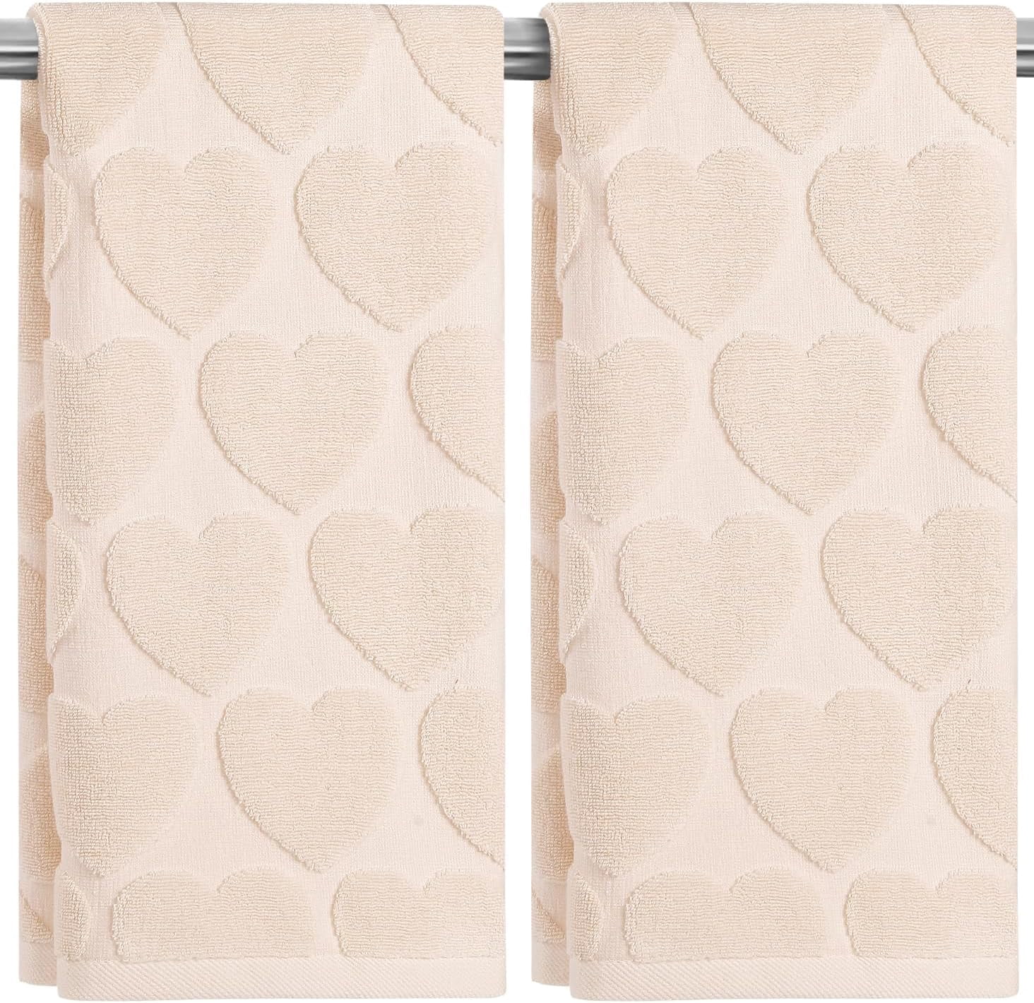 2 Pack Valentines Hand Towels Beige Heart Bathroom Decorative Towels ...