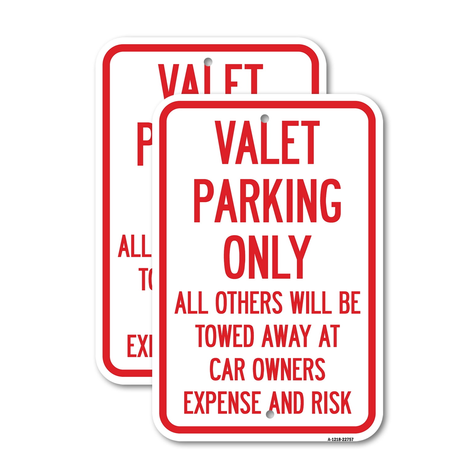 (2 Pack) Valet Parking Only All Others Towed | 18" X 24" Heavy-Gauge ...