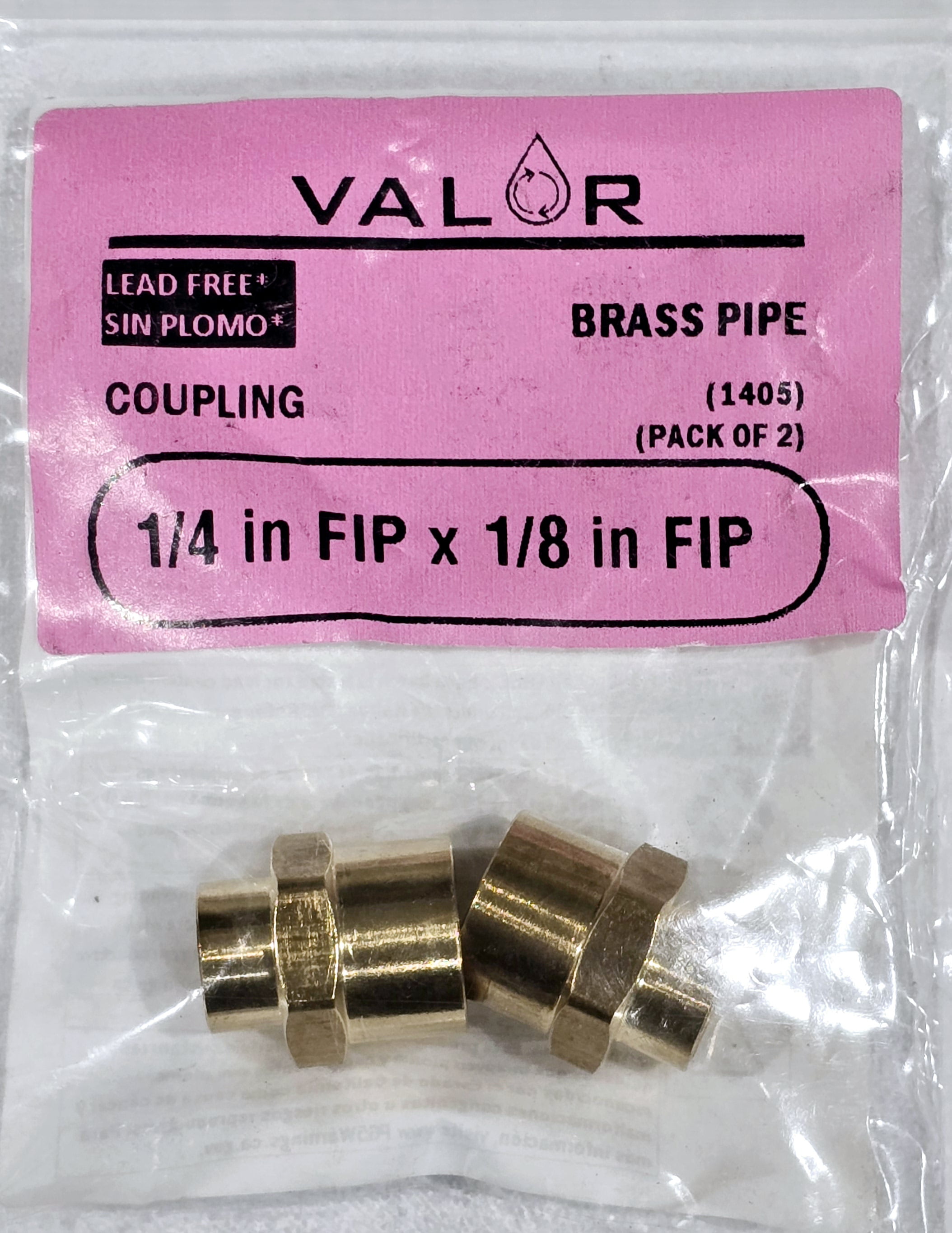 2 Pack- Valor 1405-2P Brass 1/4 in FIP x 1/8 in FIP Coupling for Fuel ...