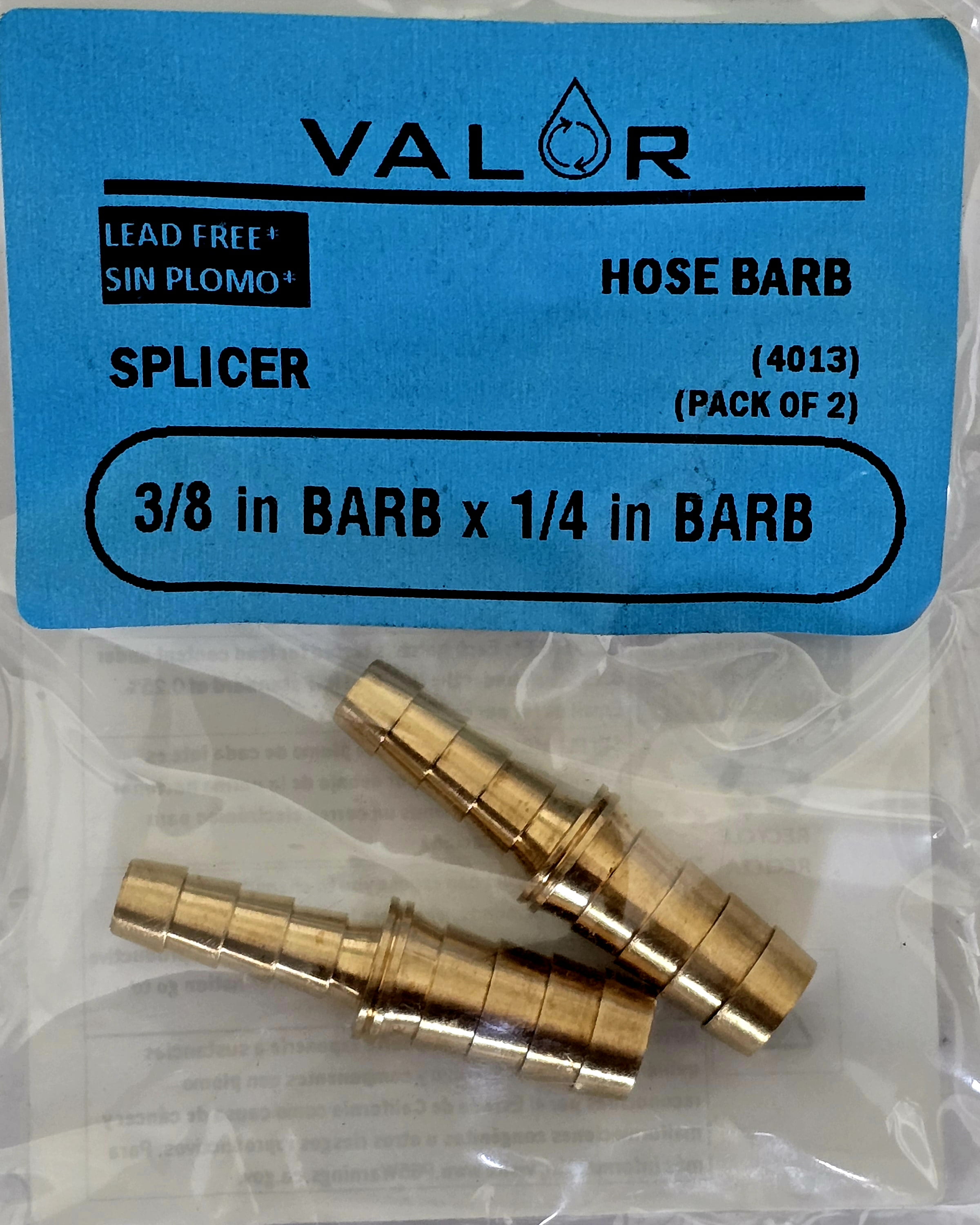 2 Pack- Valor 4013-2B Brass 3/8" X 1/4" Hose Barb Reducer Splicer ...