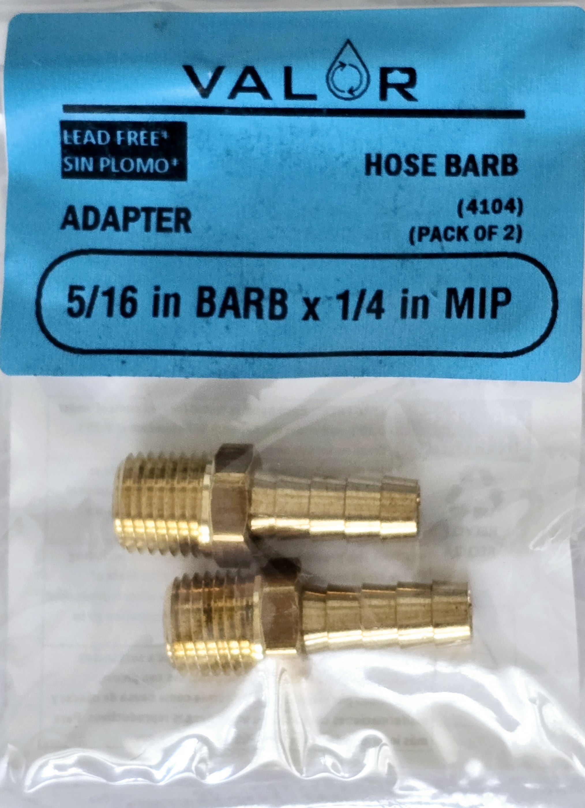 2 Pack- Valor 4104-2B Brass 5/16" Barb x 1/4" MIP Adapter Hose Fitting ...