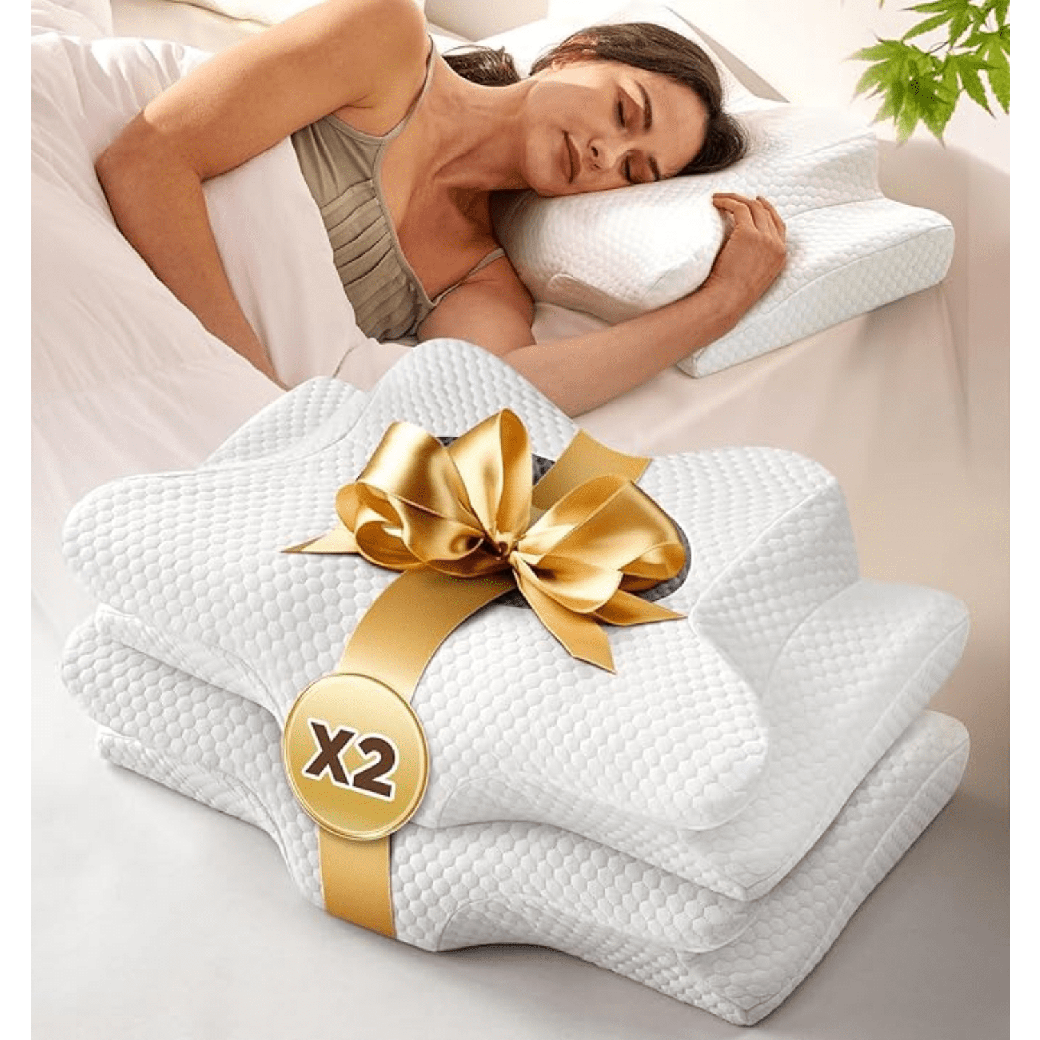 2 Pack Value Bundle Cervical Neck Pillow for Sleeping, Ergonomic Contour Side Sleeper Pillows ...