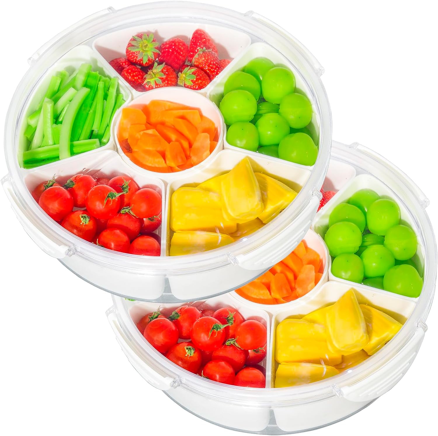 2 Pack Clear Veggie Tray with Lid, 6-Compartment Serving Tray, Reusable ...