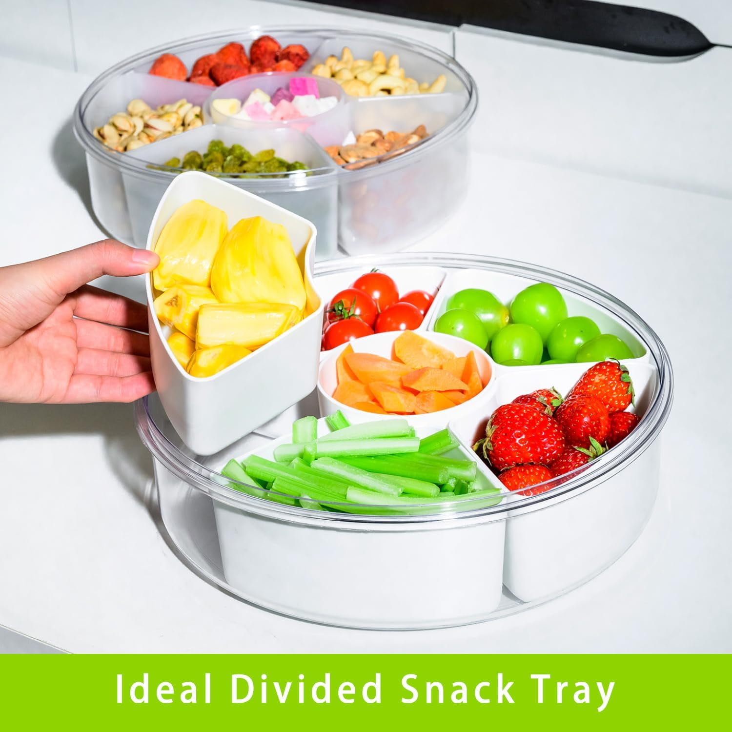 2 Pack Veggie Tray with Lid, Divided Snack Storage for Fridge, 6 ...