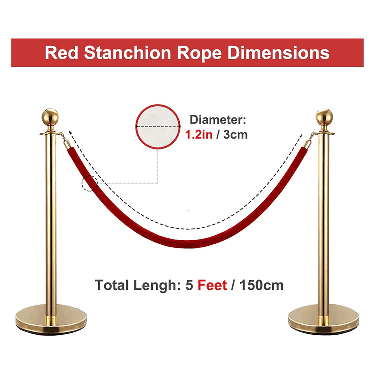 2 Pack Velvet Stanchion Rope with Gold Hooks, Crowd Control Rope Safety ...