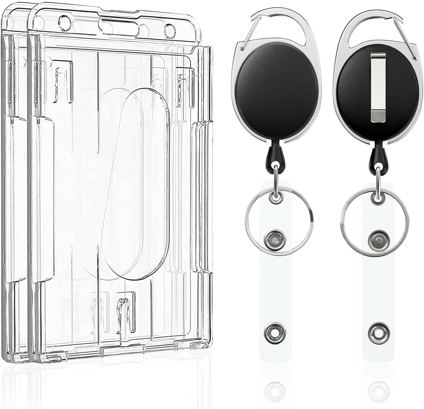 2 Pack Vertical 2-Card Badge Holder with Thumb Slots Hard Transparent ...