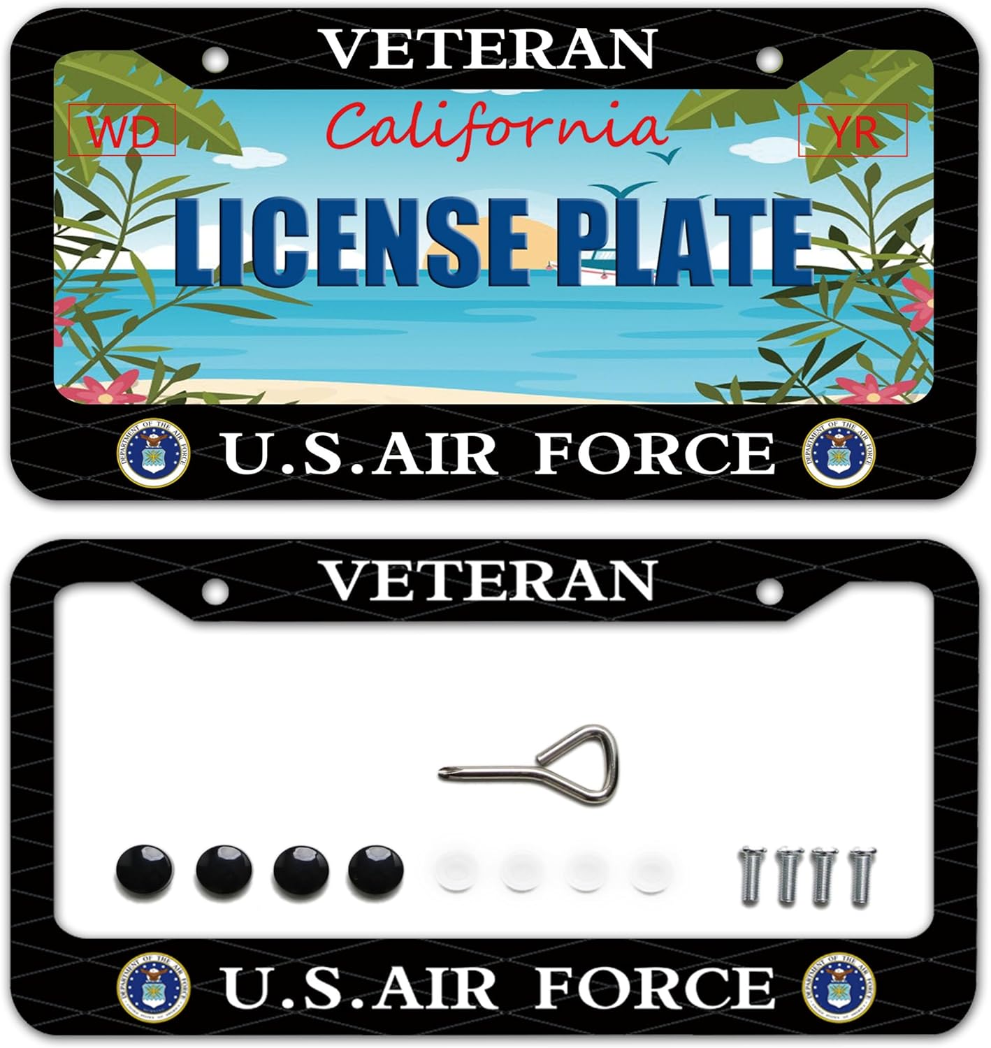 2 Pack Veteran US Air Force Design License Plate Frame USAF Decorative ...