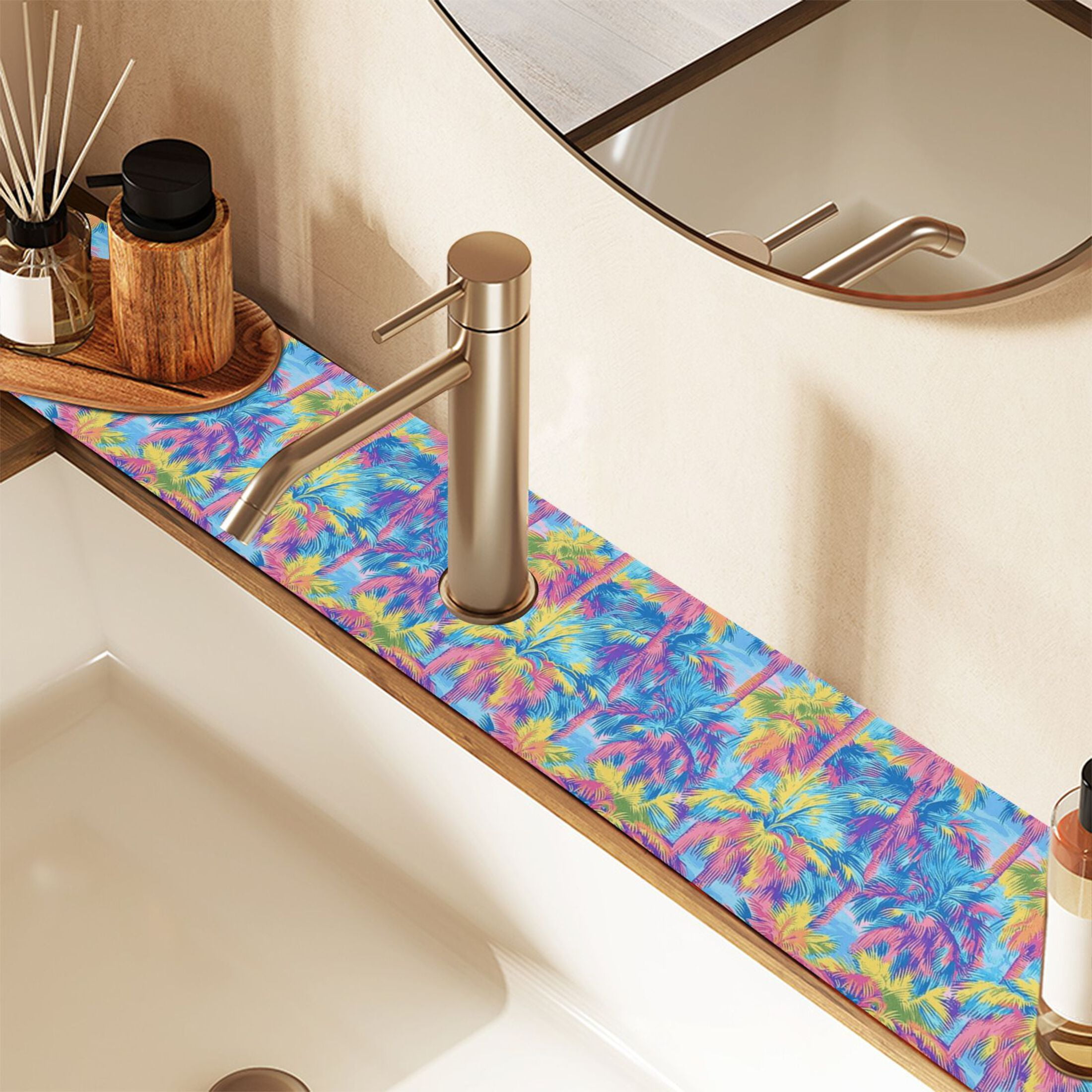 2 Pack Vibrant Color Palm Trees Faucet Mat for Kitchen Sink 30'' Sink ...