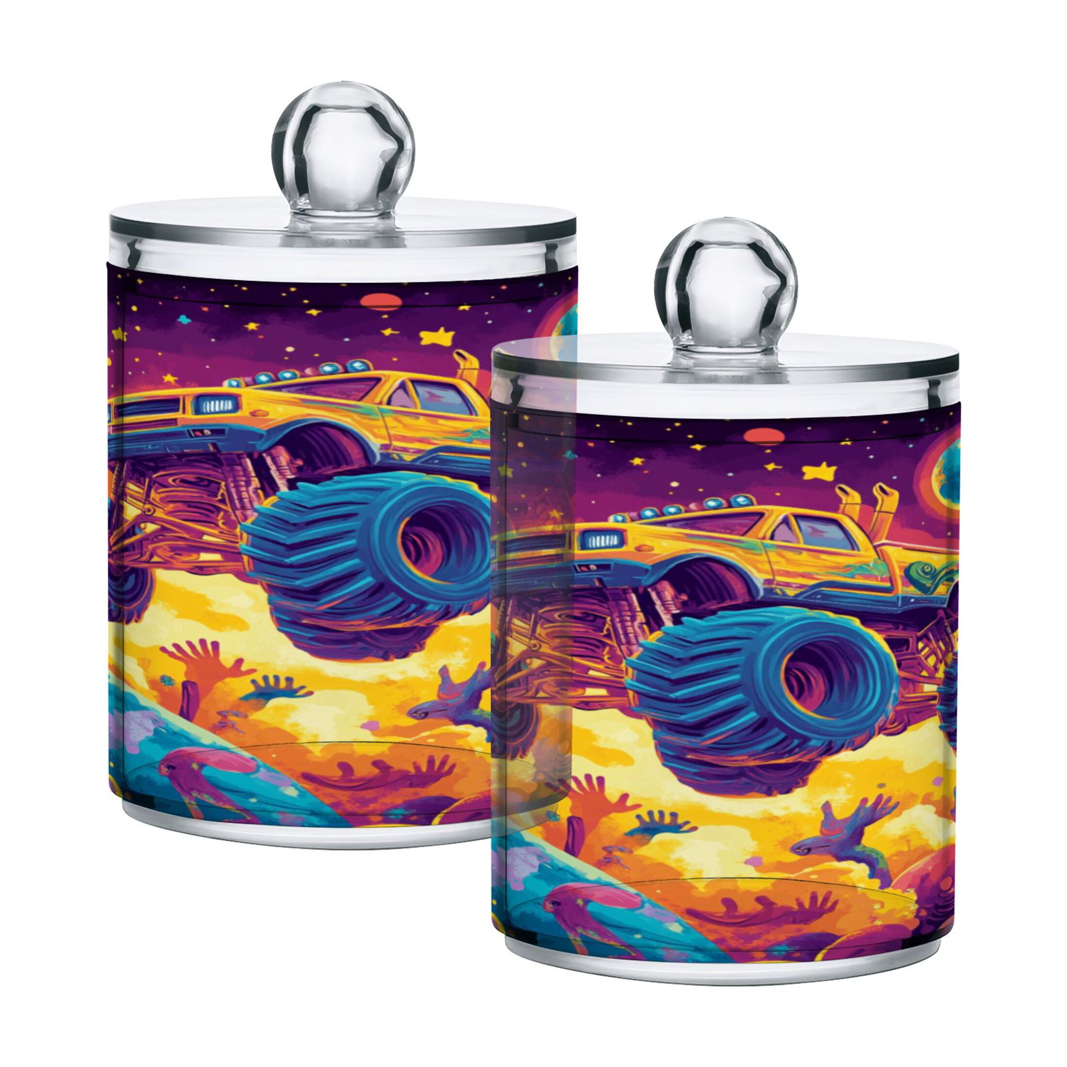 2 Pack Vibrant Monster Truck Qtip Holder Dispenser Clear Plastic ...