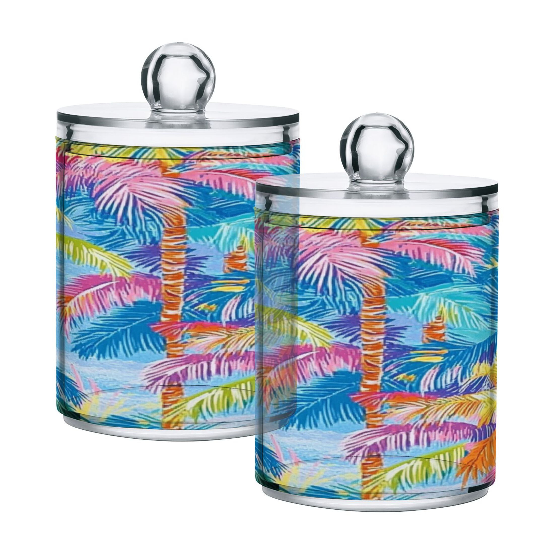 2 Pack Vibrant Palm Trees Qtip Holder Dispenser Clear Plastic Storage ...