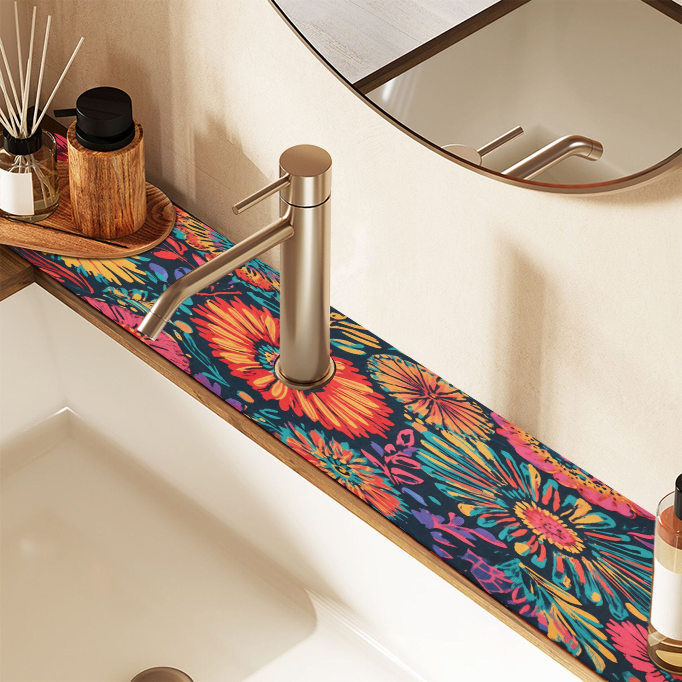 2 Pack Vibrant and Colorful Flowers Faucet Mat for Kitchen Sink 30 ...