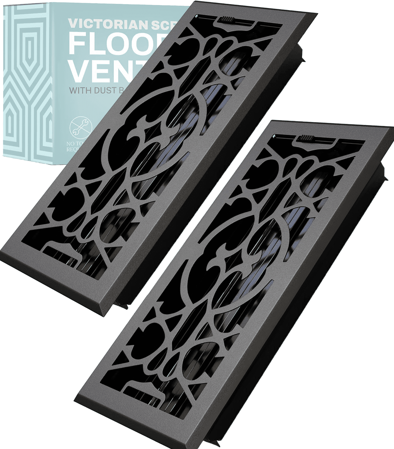 2-Pack Victorian 2" X 12" Floor Vent Cover Register With Mesh Net, Dark ...