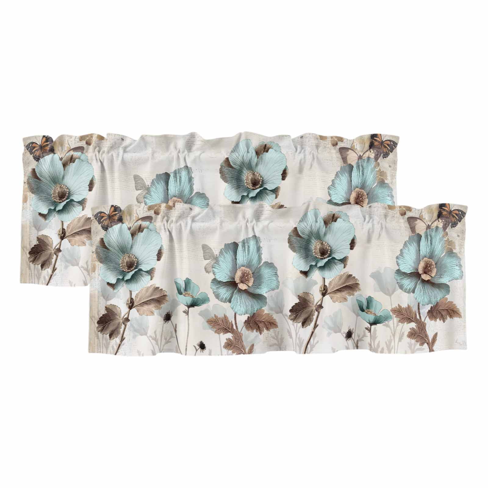 2 Pack Victorian Style Broccoli Butterfly Valance for Window Blue ...