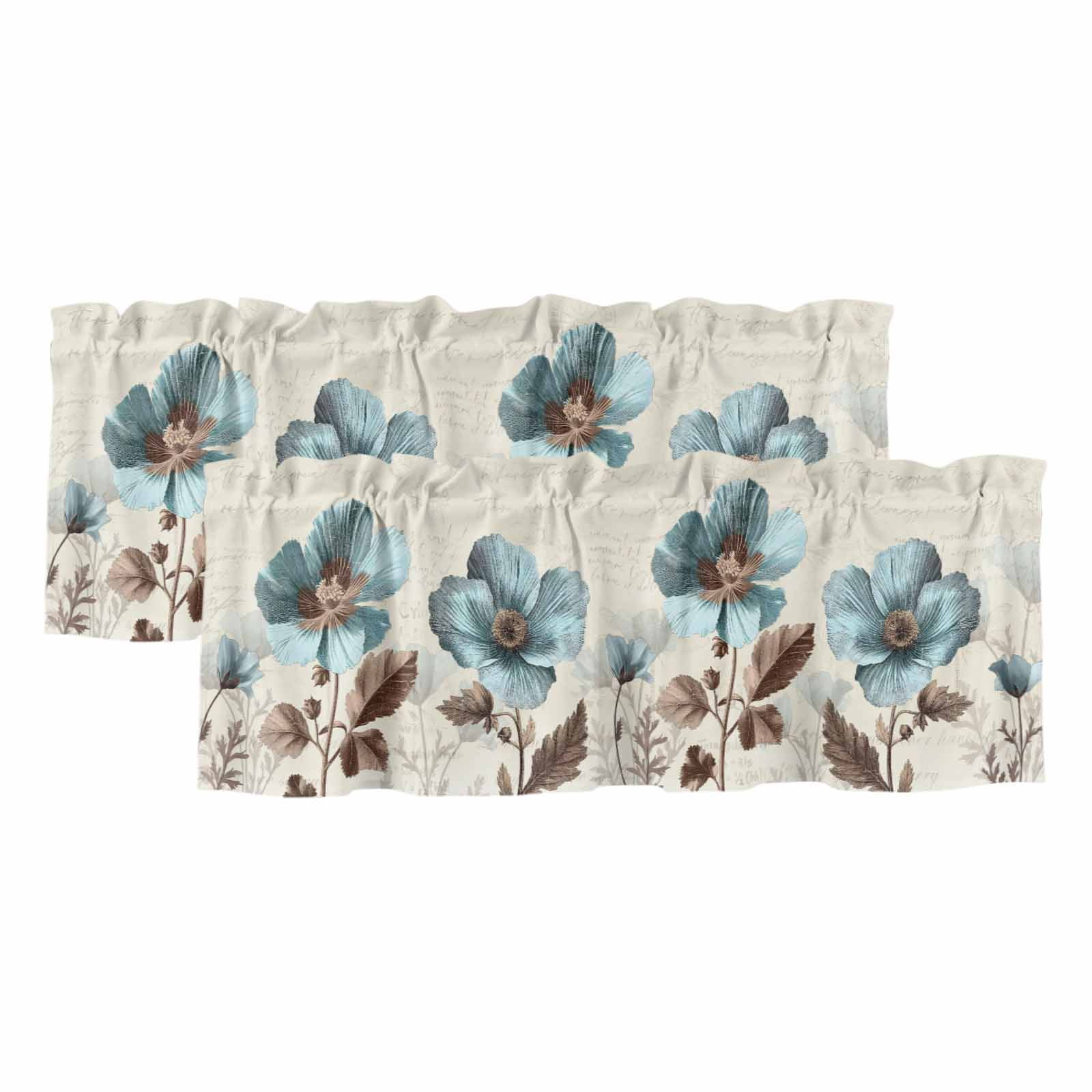 2 Pack Victorian Style Valance for Window Blue Retro Poppy Flower Plant ...