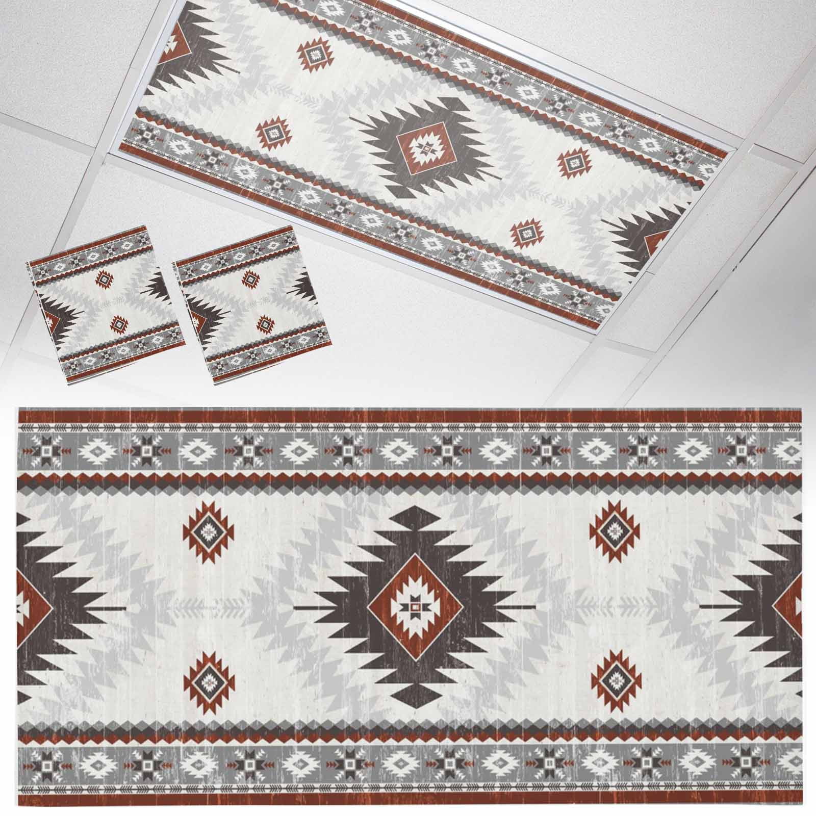 2 Pack Vintage Aztec Fluorescent Light Covers for Ceiling Lights Ethnic ...