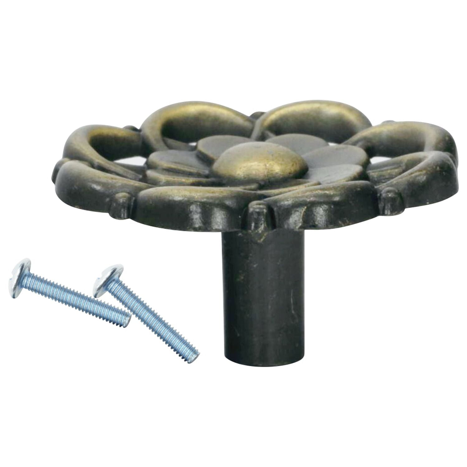 2 Pack Vintage Bloom style Antique Brass Cabinet Hardware Knob, 1-1/2 Inch Diameter - Walmart.com