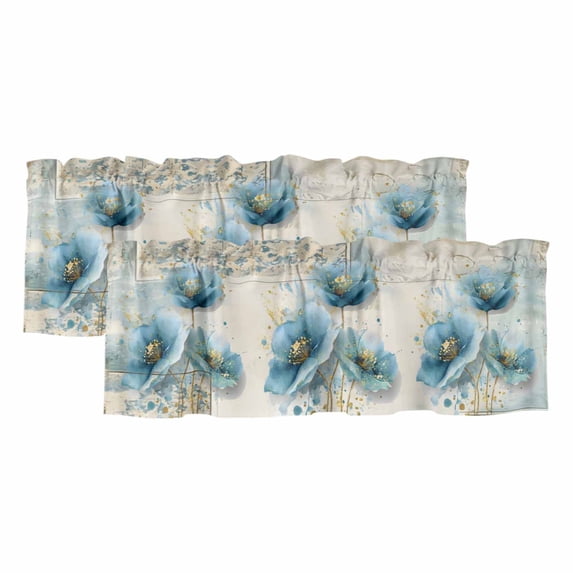 2 Pack Vintage Blue Flower Valance for Window Watercolor Floral ...