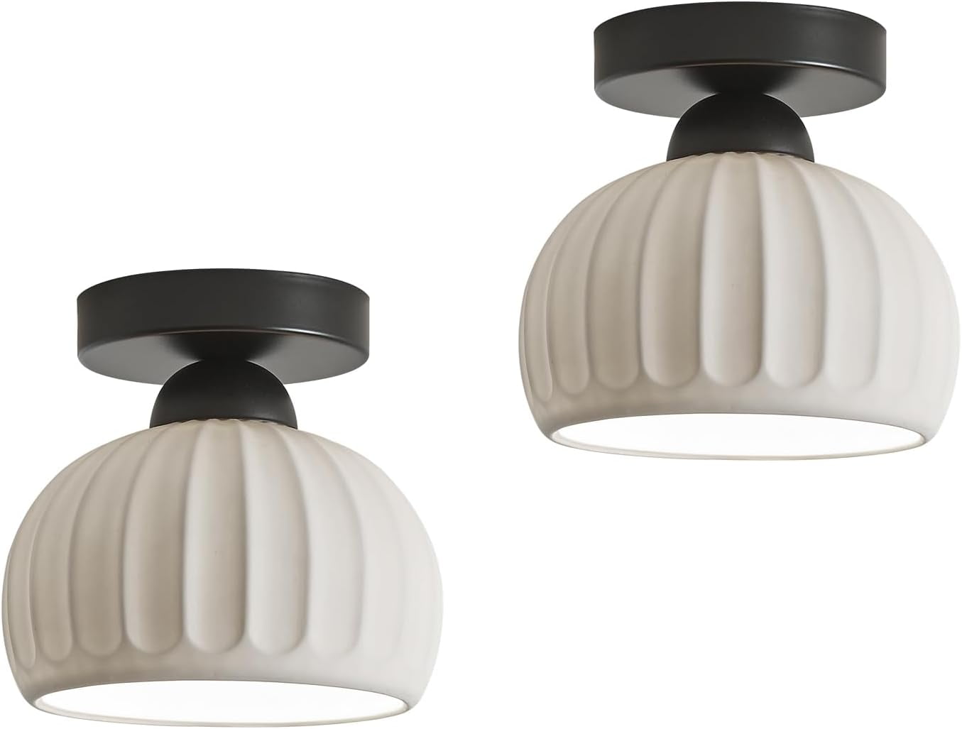 2 Pack Vintage Ceramic Semi Flush Mount Ceiling Light Fixtures, Black ...