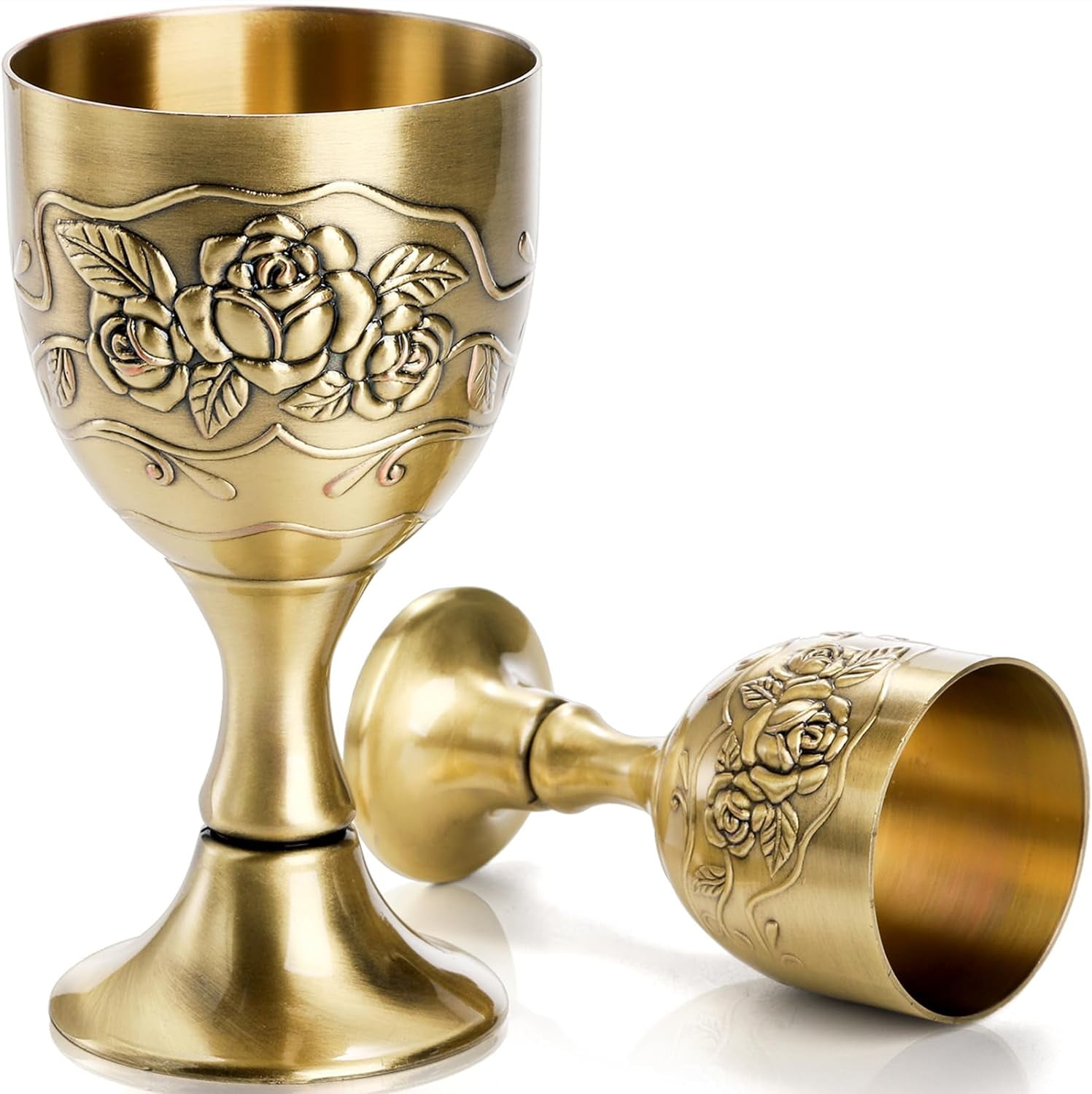 2 Pack Vintage Chalice Goblet, Flower Embossed Gold Communion Cup, Food ...