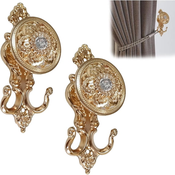 2 Pack Vintage Curtain Tiebacks Hooks, Wall Mounted Crystal Drapary ...