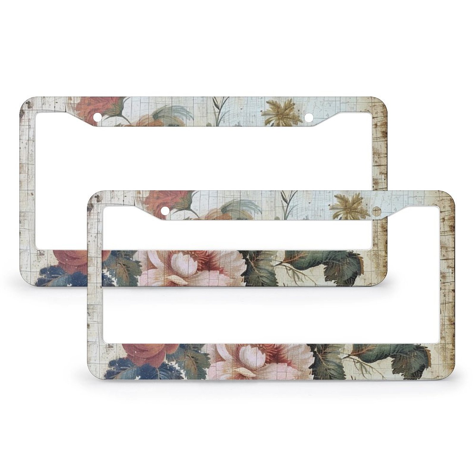 2 Pack Vintage Elegant Rustic Floral Botanical French License Plate ...