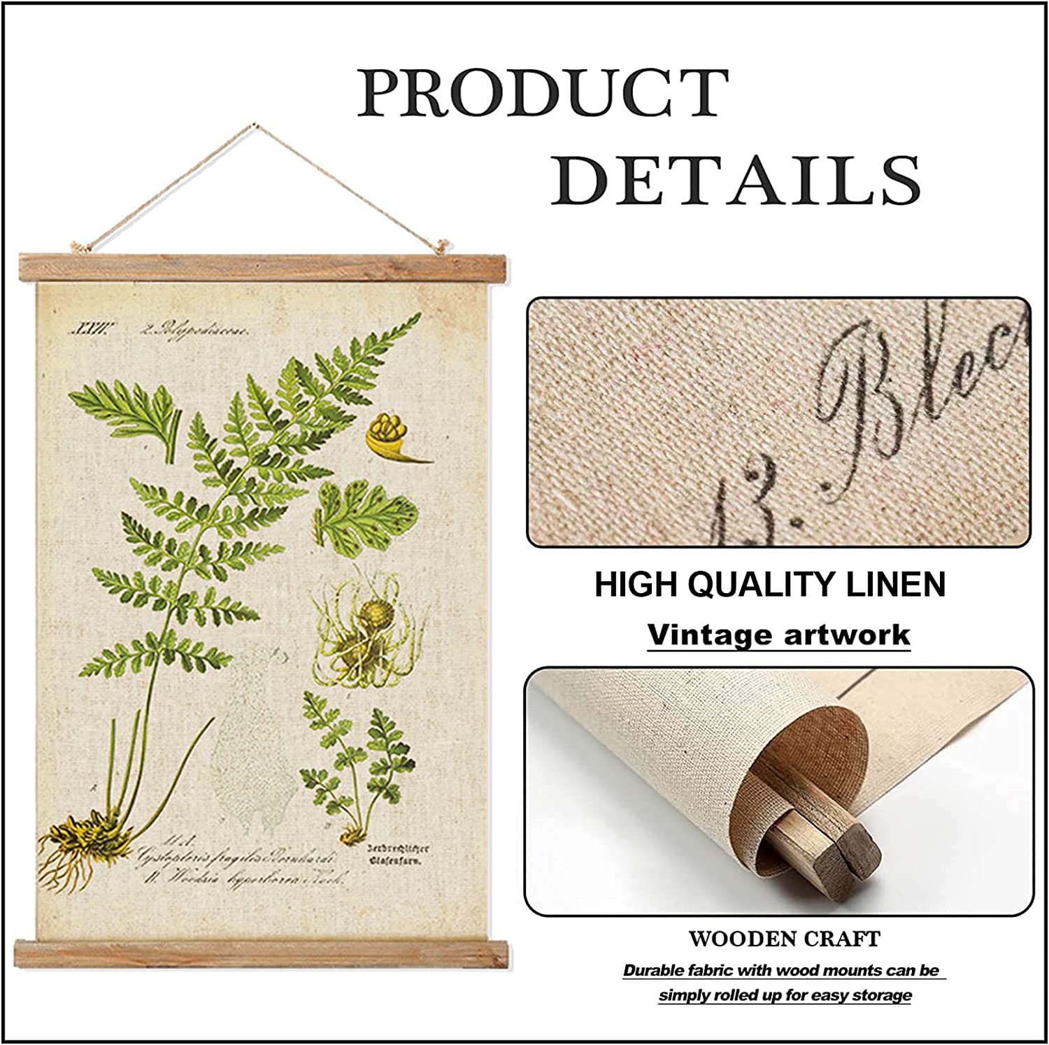 -2-Pack-Vintage-Ferns-Poster-with-Wooden-Frame---Retro-Style-of-Wall ...