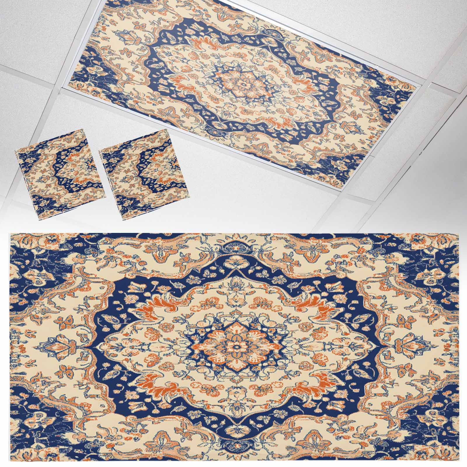 2 Pack Vintage Floral Fluorescent Light Covers for Ceiling Lights Navy ...