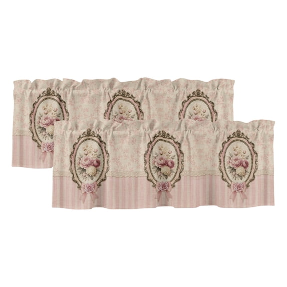 2 Pack Vintage Floral Frame Valance for Window Rustic Pink Floral ...