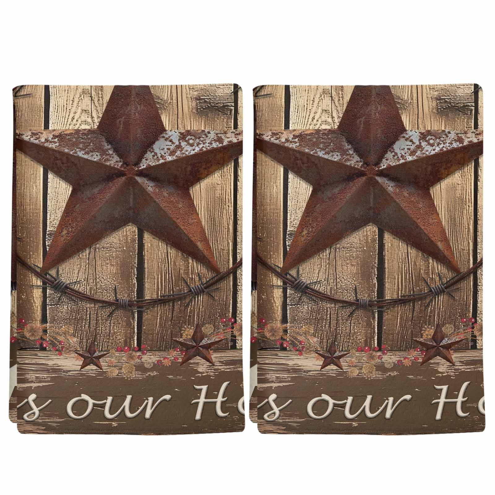 2 Pack Vintage Kitchen Towels Western Country Brown Texas Star Wood ...