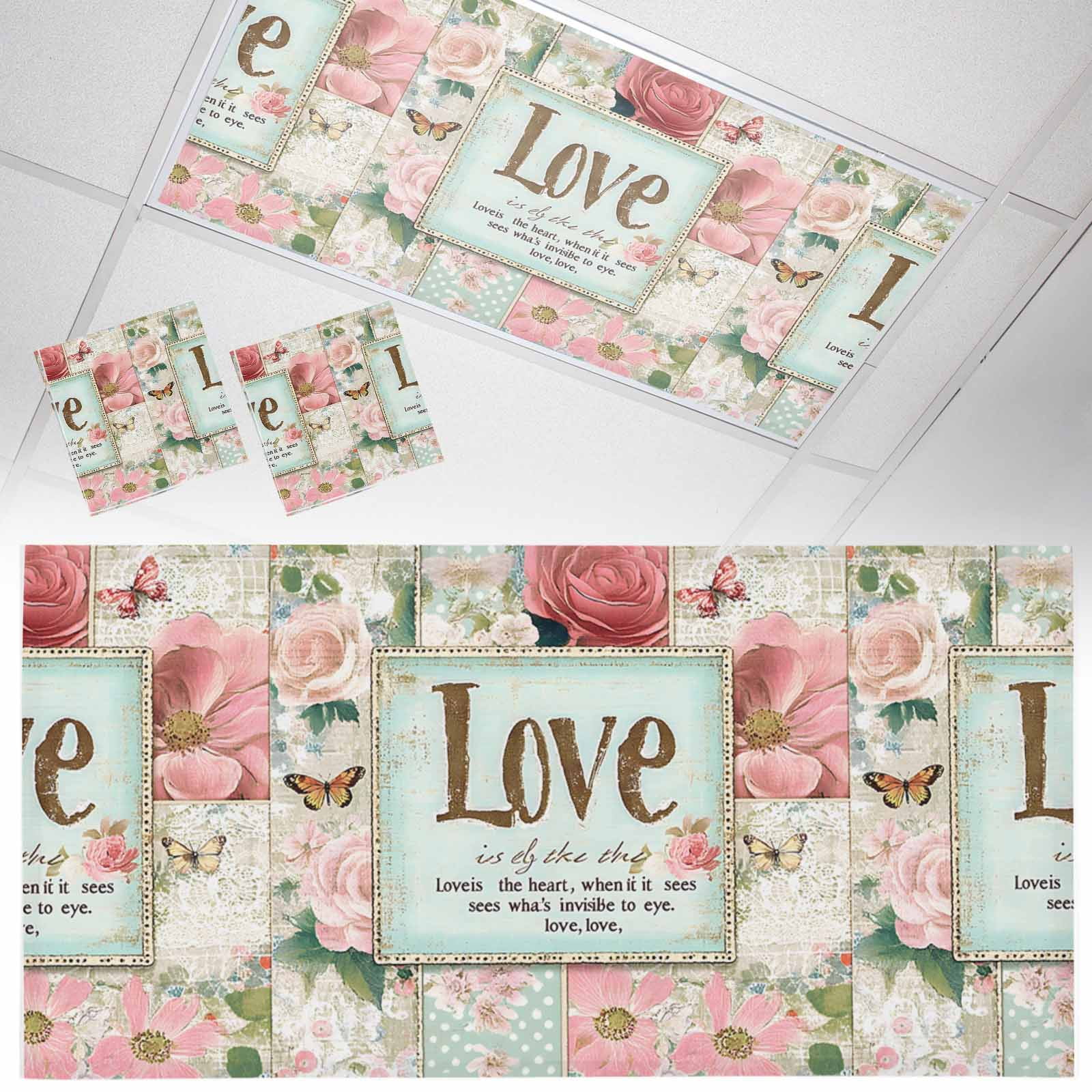 2 Pack Vintage Love Roses Fluorescent Light Covers for Ceiling Lights ...