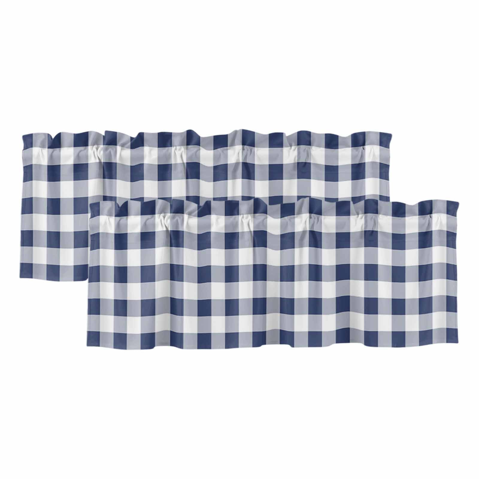 2 Pack Vintage Navy Valance for Window Checked Plaid Kitchen Valance ...