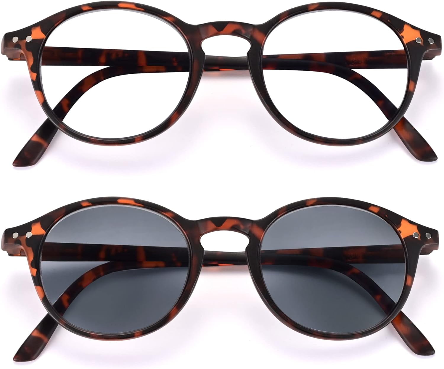 2 Pack Vintage Reading Glasses for Women Men includes Sun Readers, UV Protection Reading ...