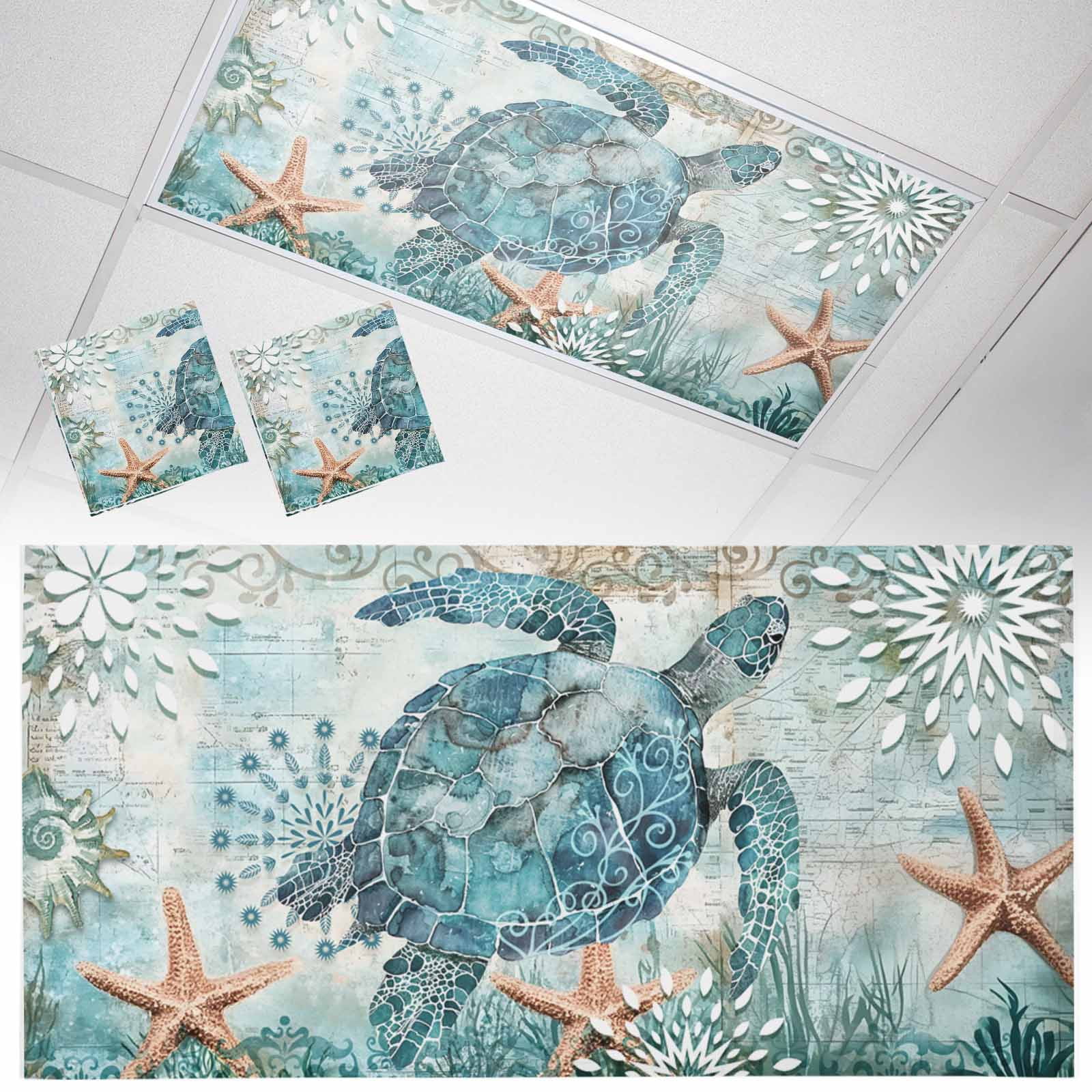 2 Pack Vintage Sea Turtle Fluorescent Light Covers for Ceiling Lights ...