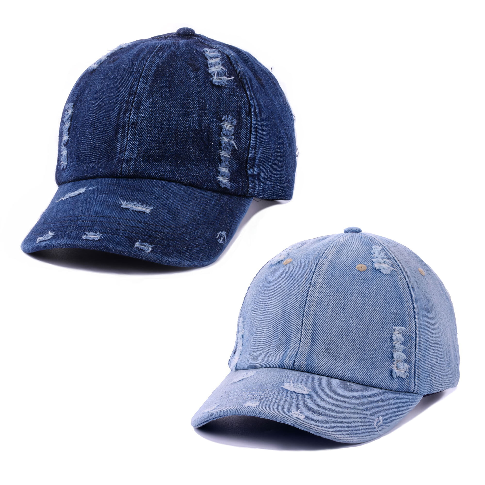 2 Pack Vintage Washed Denim Distressed Hats Adjustable Trucker Baseball ...