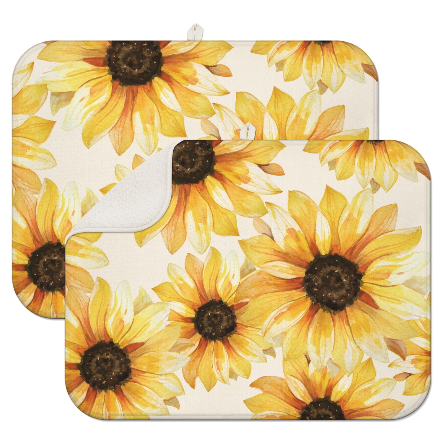 2 Pack Vintage Yellow Drying Pads - Quick Dry Absorbent Sink Mat with ...