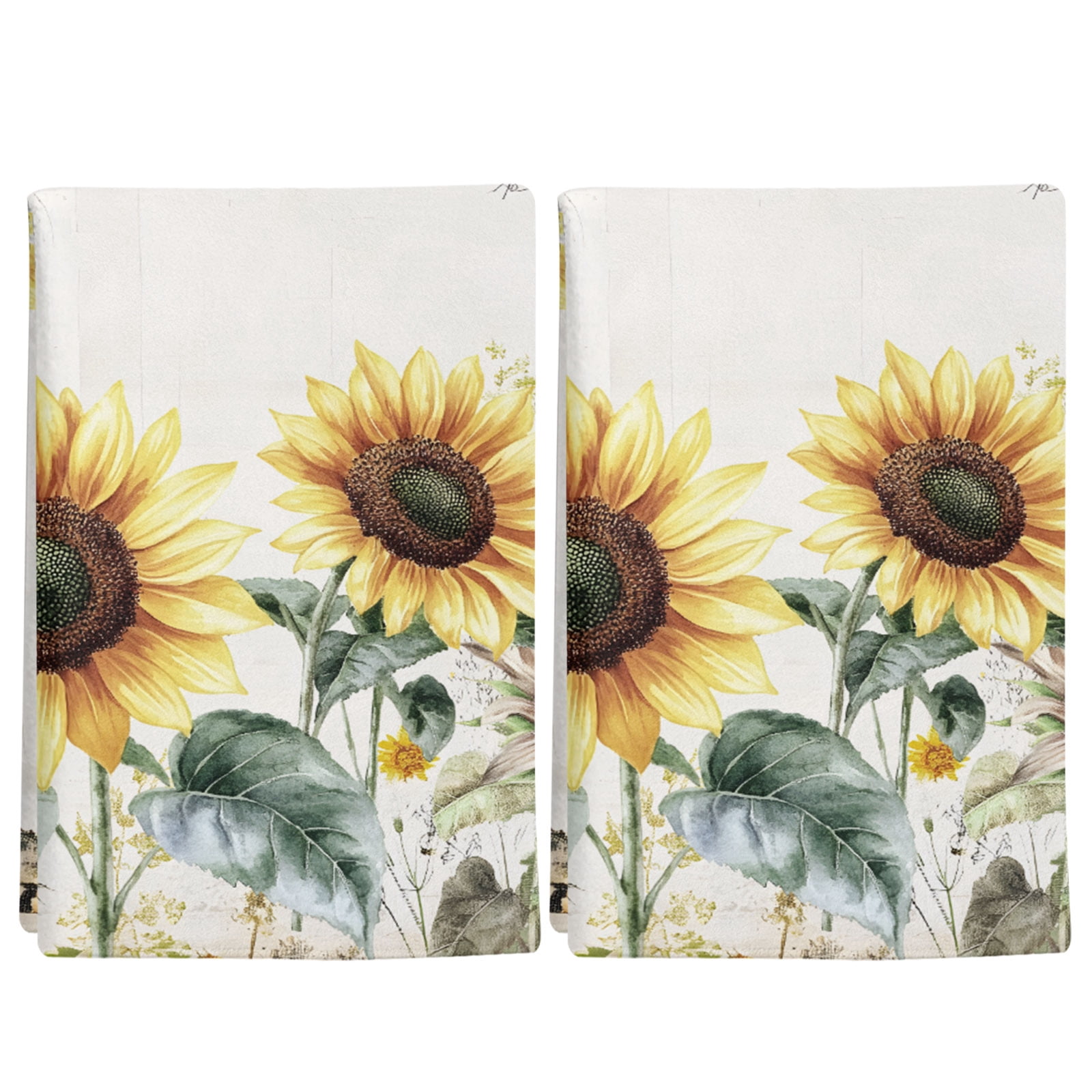 2 Pack Vintage Yellow Sunflowers Kitchen Towels American Pastoral Style ...