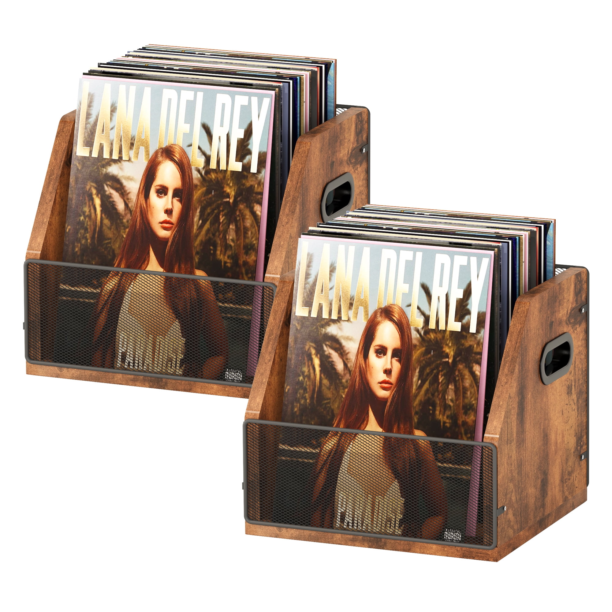 2 Pack Vinyl Storage, Record Crates, Metal & Wooden LP Crate - Walmart.com