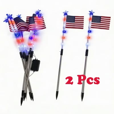2 Pack Viral Solar American Flag Pathway Lights 8 Pack, Red White Blue ...