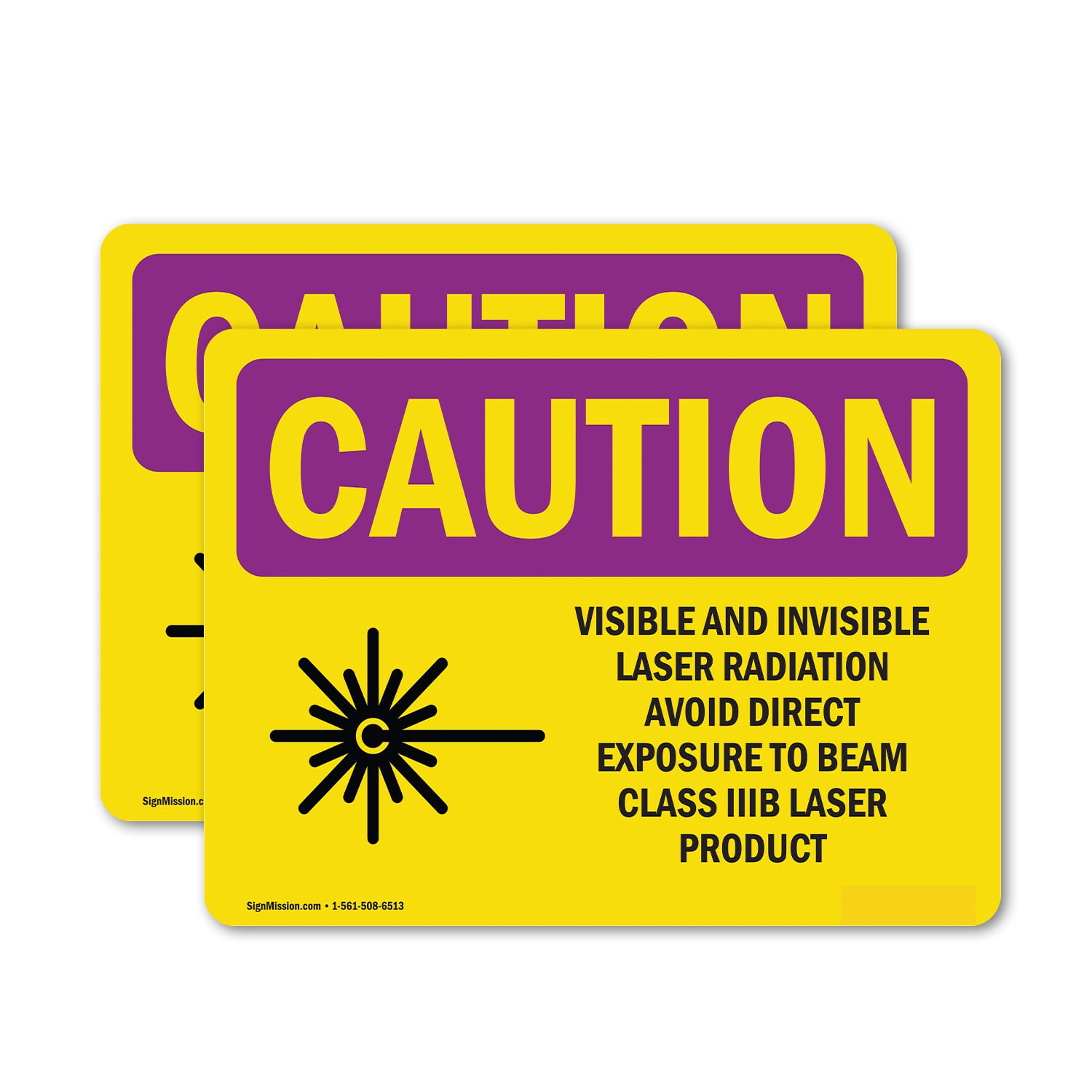 (2 Pack) Visible And Invisible Laser With Symbol OSHA Caution Radiation ...