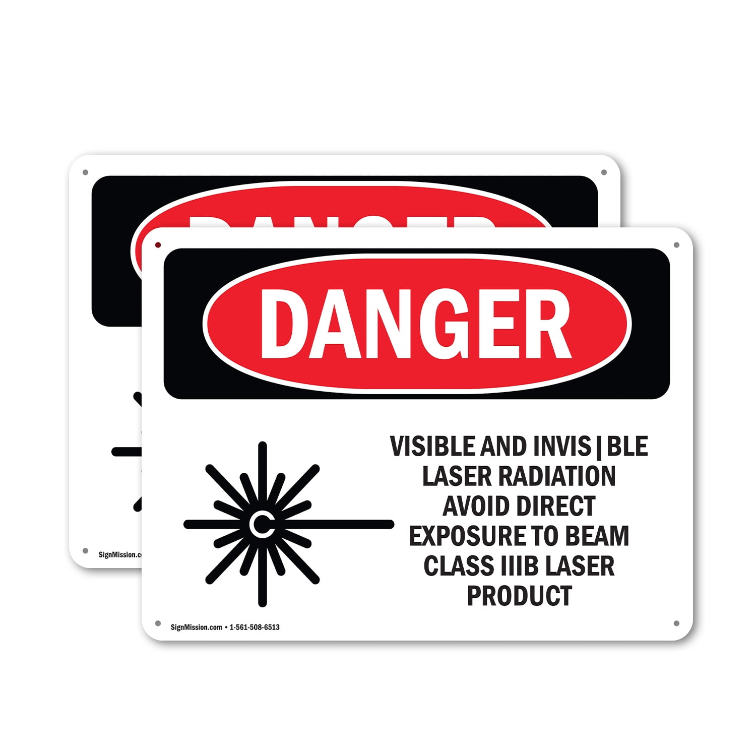 (2 Pack) Visible And Invisible Laser OSHA Danger Sign 10 Inch X 7 Inch ...